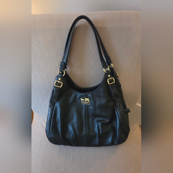 Coach | Bags | Coach Madison Maggie Black Leather Shoulder Bag Triple ...
